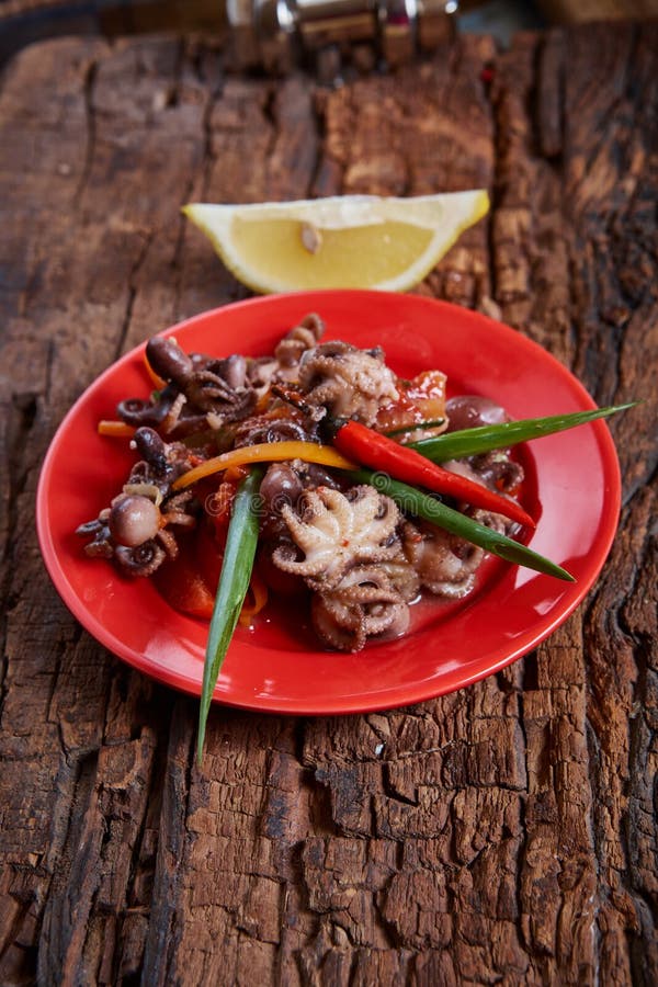 Appetizer Of Baby Octopus. Sea Food. Film Effect. Stock Image - Image ...