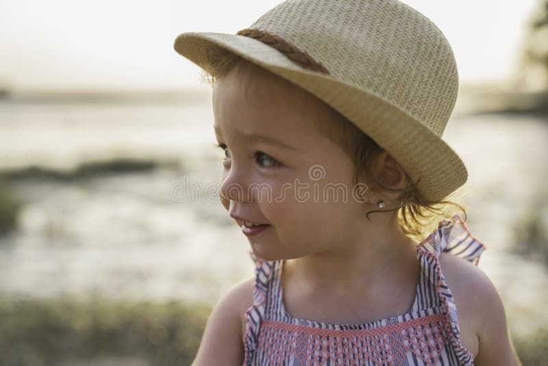 Baby Outdoors Enjoying Nature on the Sunset Beach Stock Image - Image ...