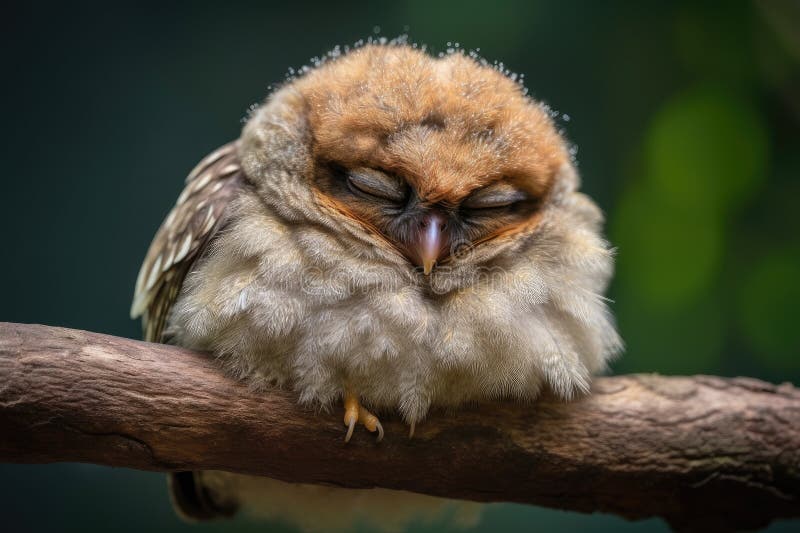 Baby Owl with Its Eyes Closed, Sleeping Peacefully on the Branch Stock ...