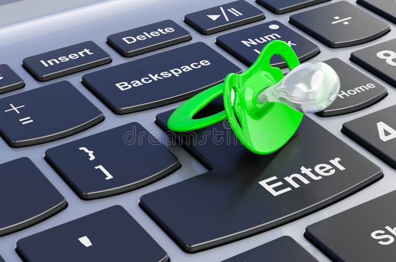 Baby Pacifier on Computer Keyboard, 3D Rendering Stock Illustration ...