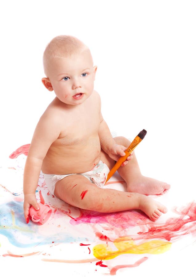 Baby with paint stock photo. Image of beautiful, chaos - 18018558