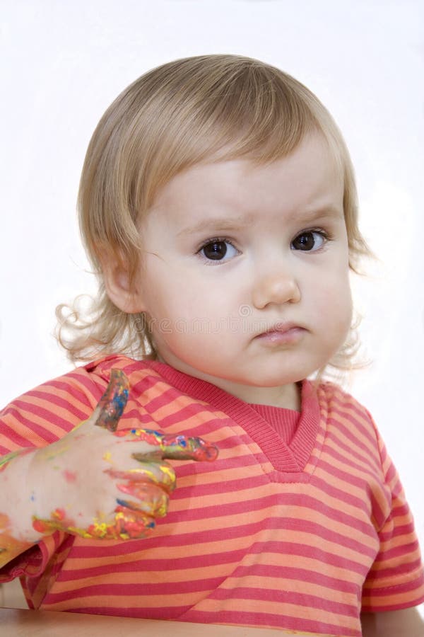 Baby with painted hand stock photo. Image of child, painted - 11244502