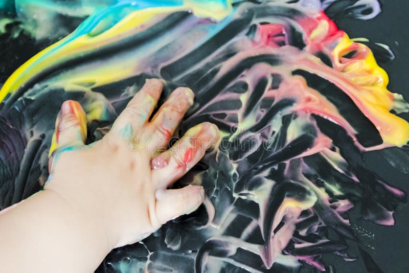 Baby Painting with His Hands Stock Image - Image of black, creativity ...