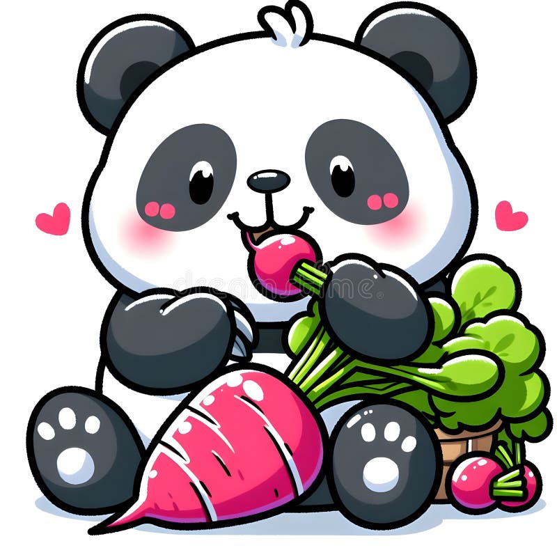 Baby Panda eating radish stock illustration. Illustration of download ...
