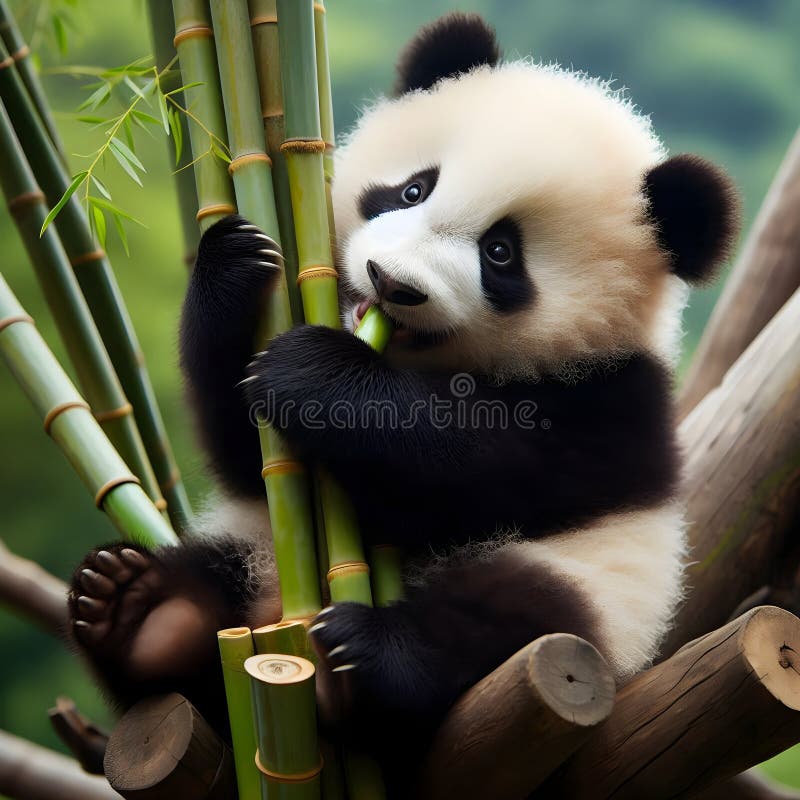 Baby panda eats bamboo stock image. Image of baby, bamboo - 337249959