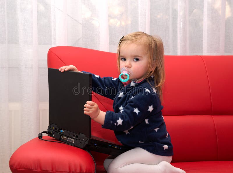 Baby pc stock photo. Image of playing, laptop, computer - 53894476
