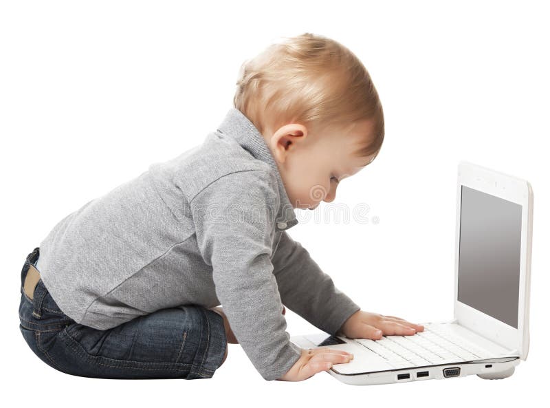 Baby with pc stock photo. Image of media, adorable, childhood - 56318262
