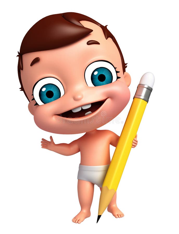 Baby with Pencil stock illustration. Illustration of school - 69987981