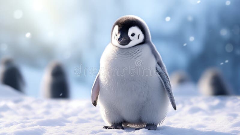 A Baby Penguin Standing on Snow. Generative AI. Stock Illustration ...