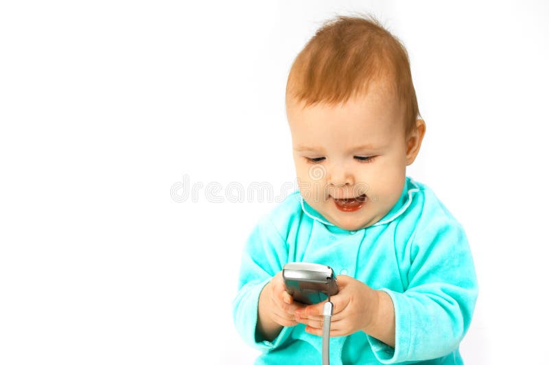 Baby with phone mobile stock photo. Image of phone, mobile - 28166894