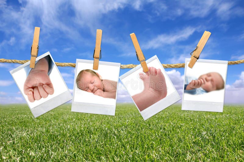 Baby Photographs Hanging Outside Stock Photo - Image of young, portrait ...
