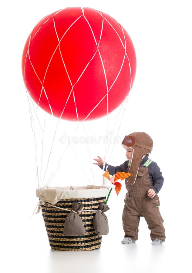 Baby with Pilot Hat on Hot Air Balloon Stock Image - Image of gasbag ...