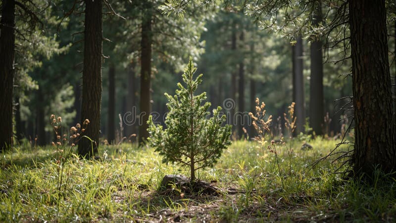 Baby Pine Tree in a Sunlit Forest Clearing Stock Illustration ...