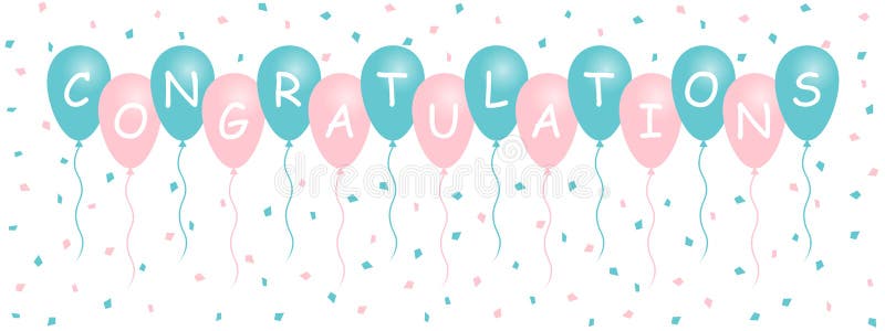 Baby Pink and Blue Congratulations Baloons, Vector Illustration Stock ...