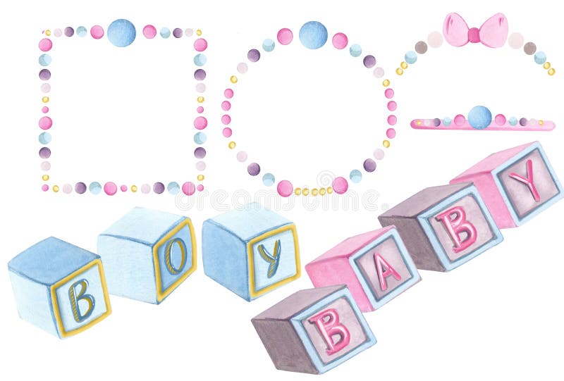 Baby Pink and Blue Cubes Frames and Toys . Stock Illustration ...