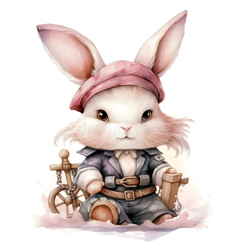 Baby Pirate Cute Bunny Cute Bunny Watercolor Stock Illustration ...