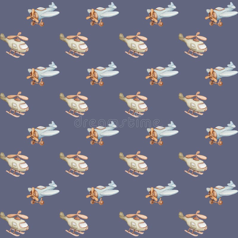 Baby Plane Pattern, Watercolor Seamless Pattern, Navy Background Stock ...
