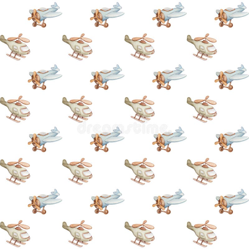 Baby Plane Pattern, Watercolor Seamless Pattern, White Background Stock ...