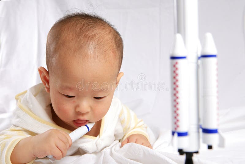 Baby Play with Rocket Model Stock Image - Image of baby, happy: 6984441