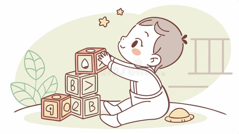 Baby Playing with Blocks, Building Play, Construction Toy Vector Design ...