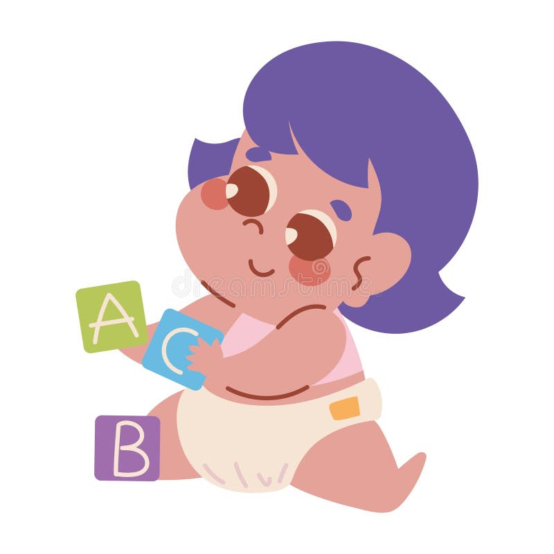 Baby Playing with Blocks Toy Stock Illustration - Illustration of ...