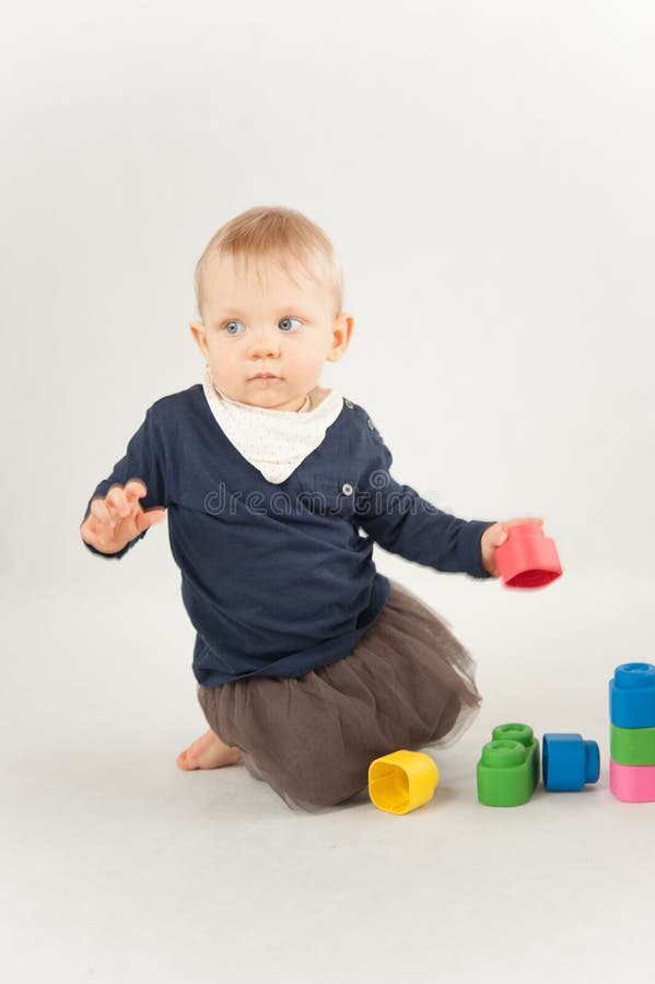 Baby Playing with Blocks on White Background Stock Photo - Image of ...