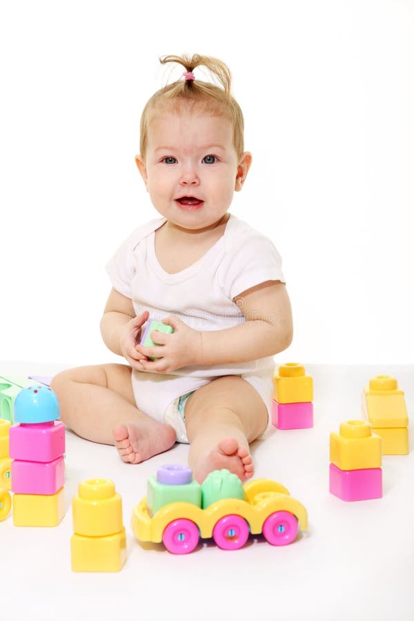 Baby Playing with Colored Blocks Stock Photo - Image of happy ...
