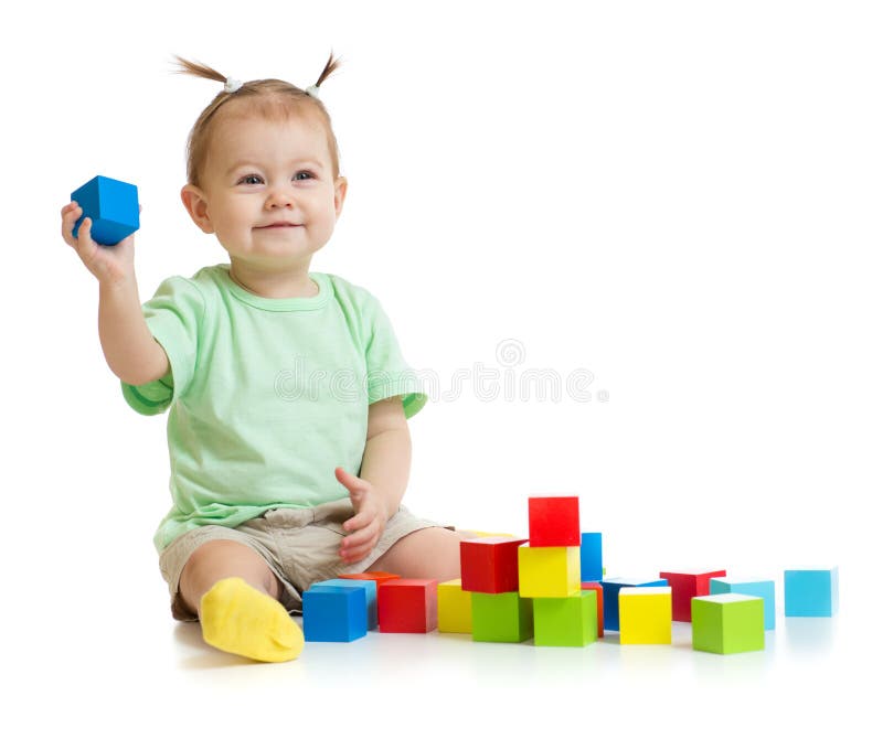 Baby Playing with Colorful Building Blocks Stock Image - Image of block ...