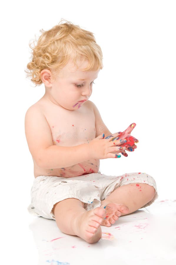 Baby playing with colors stock photo. Image of blue, cute - 17663200