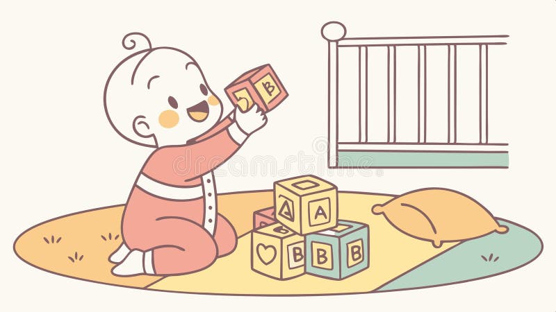 Baby Playing with Foam Blocks, Lightweight Blocks, Safe Play Vector ...