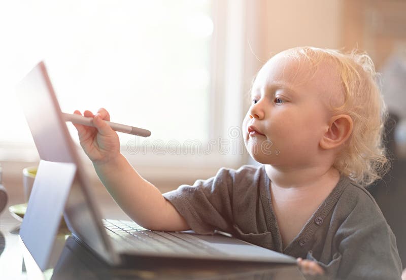 Baby Playing with Laptop Computer . Stock Photo - Image of coffee, home ...