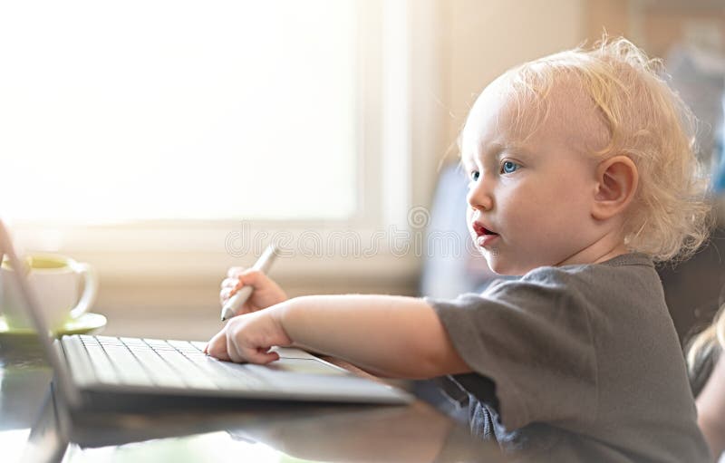 Baby Playing with Laptop Computer . Stock Photo - Image of marketing ...