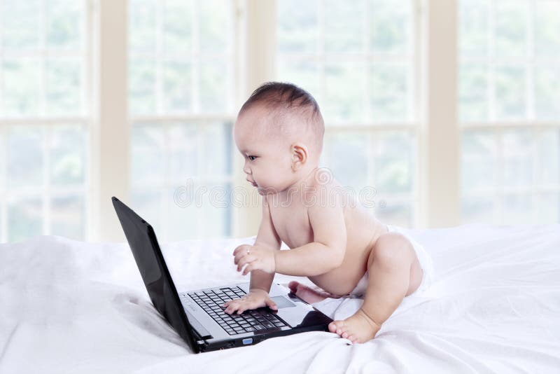 Girl and laptop computer stock image. Image of computer - 3977249