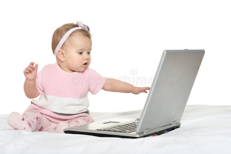 Baby and laptop stock image. Image of child, happy, isolated - 19956709