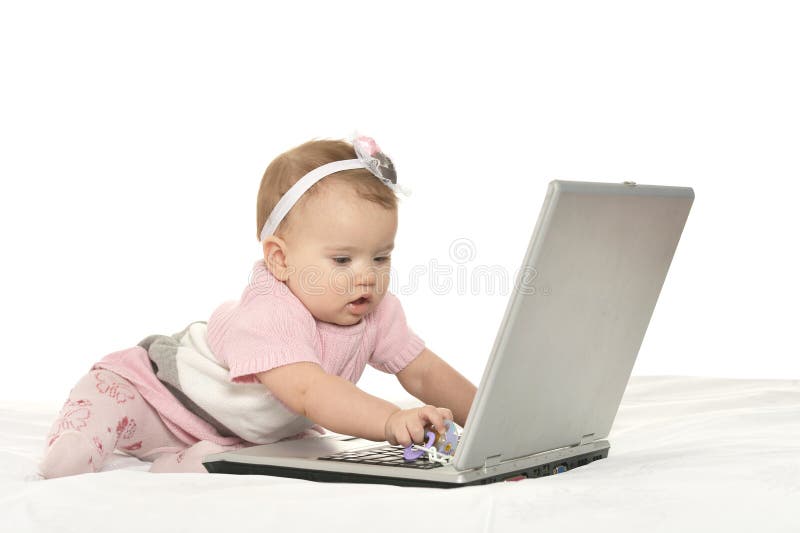 Baby and laptop stock image. Image of child, happy, isolated - 19956709