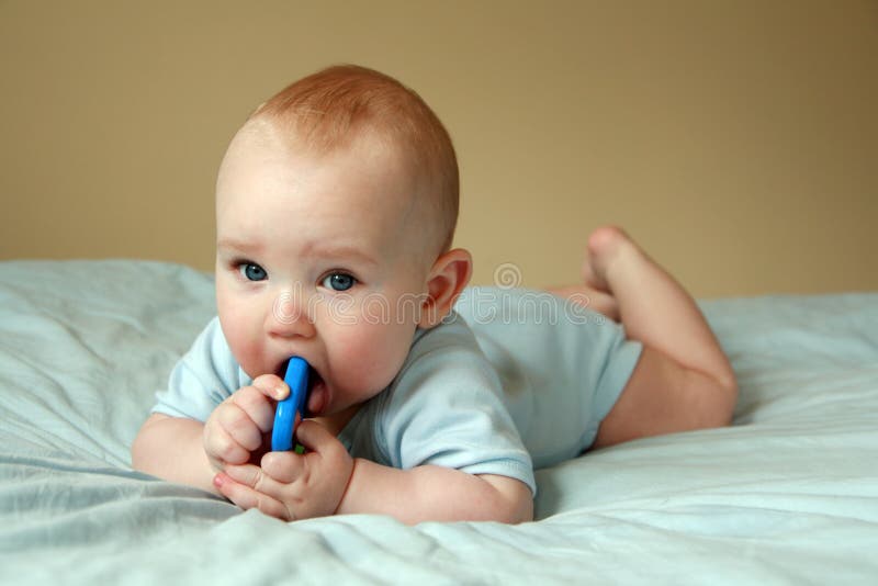 Baby playing with rattle stock image. Image of growing - 9147759
