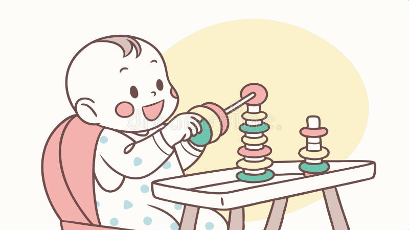 Baby Playing Stacking Toy, Tower Building, Developmental Play Vector ...
