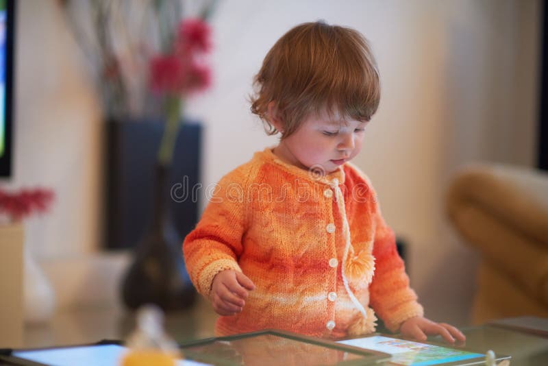 Baby Playing with Tablet at Home Stock Photo - Image of baby, home ...