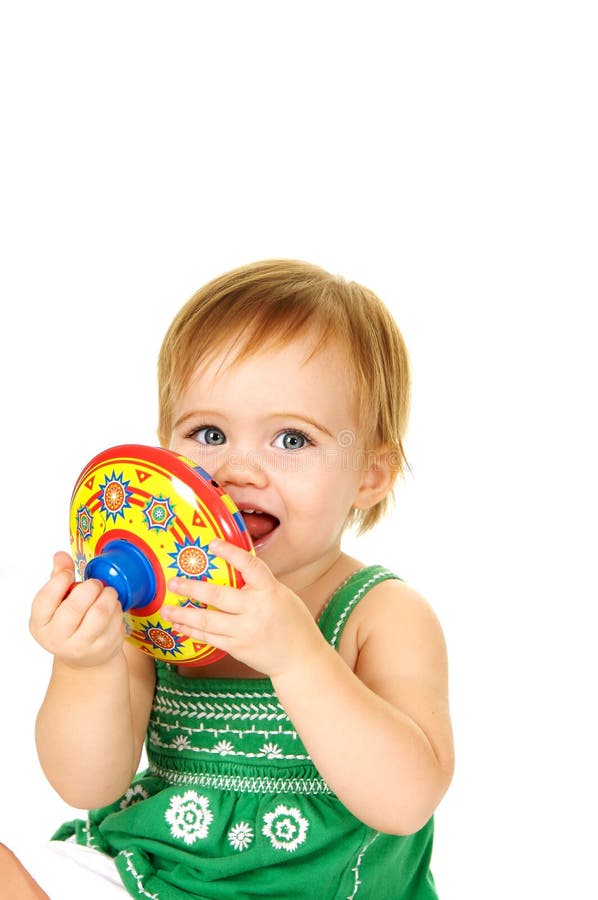 Happy Toddler Girl with Ball Stock Photo - Image of female, happiness ...