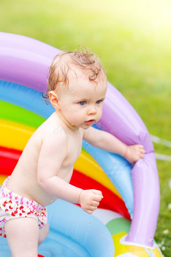 Baby in pool stock photo. Image of baby, active, happy - 111180410