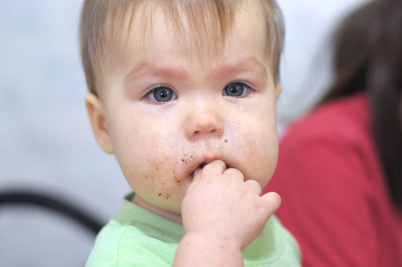 Baby Portrait with Dirty Face with Eyewater Stock Image - Image of baby ...