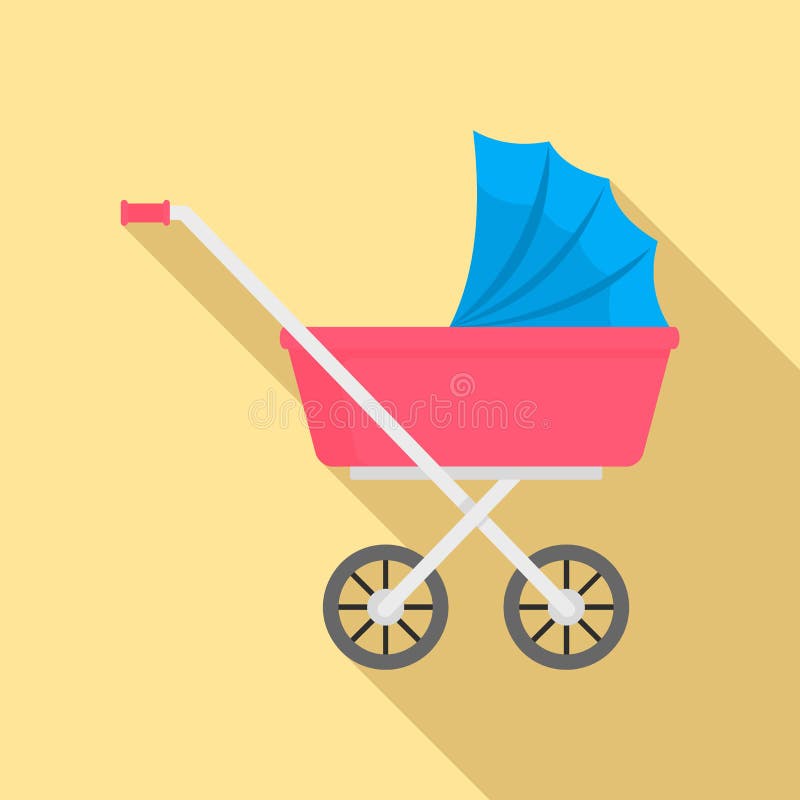 Baby pram icon, flat style stock vector. Illustration of party - 136858845