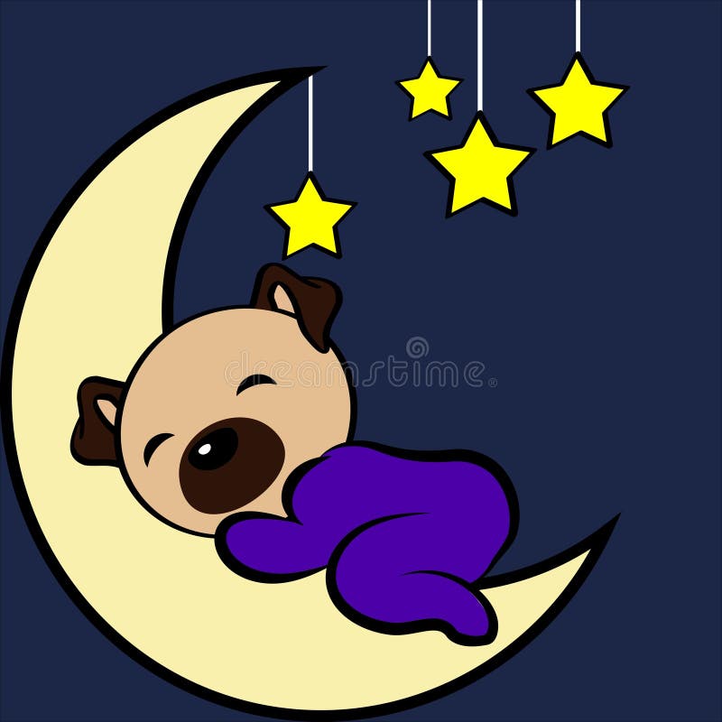 Baby Pug Dog Sleeping Cartoon on the Moon in Vector Art Stock Vector ...