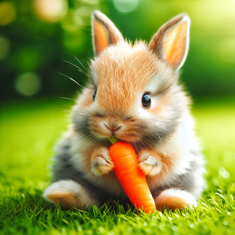 Baby rabbit eating carrots stock image. Image of animal - 319779105