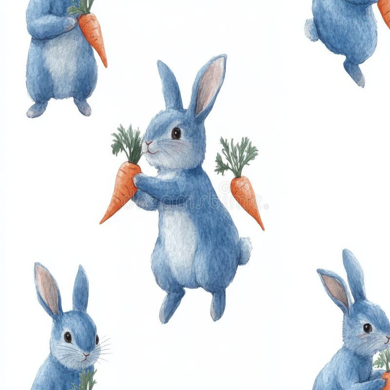 A Baby Rabbit Pattern in Beige, Adorned with Carrots and Ribbon Bows ...