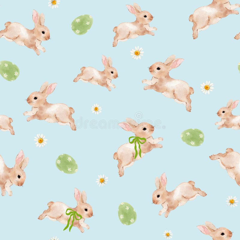 Baby Rabbit Pattern in Beige Adorned with Flowers and Ribbon Bows. this ...