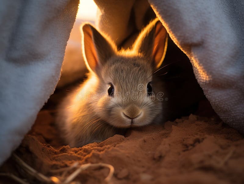 A Baby Rabbit is Peeking Out from Behind a Blanket Stock Illustration ...