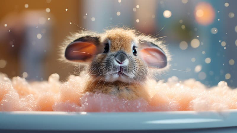 Baby Rabbit Taking a Bath Full of Soap Foam Created with Generative AI ...