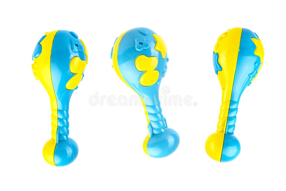 Baby Rattle with Red Handle Isolated on White Stock Photo - Image of ...