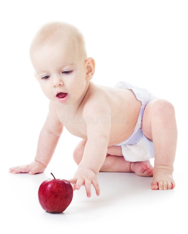 Baby reaches for an apple stock image. Image of healthy - 28683207